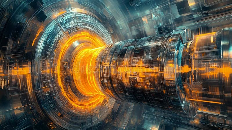 Futuristic Power Core Generating Orange Energy in Sci Fi Tunnel Stock ...