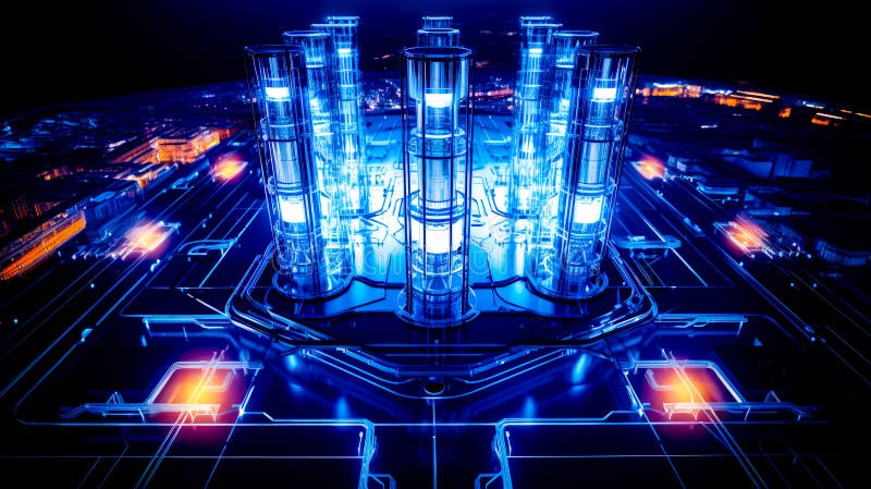 A Futuristic Power Generation Station with Glowing Nuclear Tanks at ...