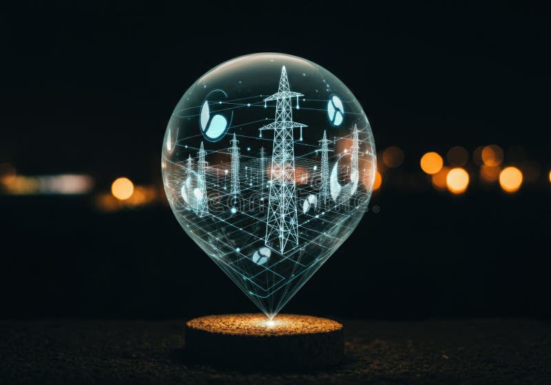 Futuristic Power Grid Hologram with Digital Connectivity Symbols Stock ...
