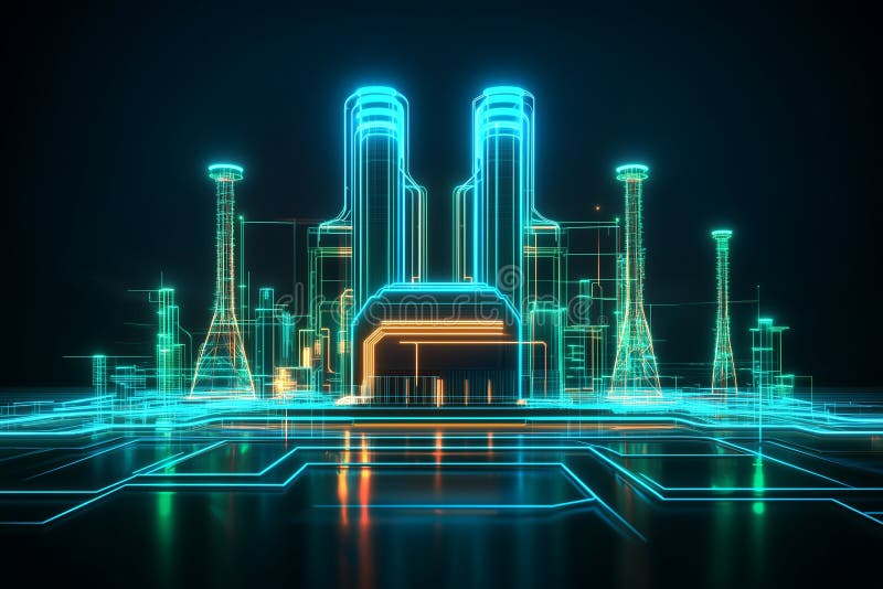 Futuristic Power Grid Illustration Featuring Glowing Structures and ...