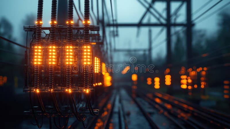 Futuristic Power Grid System with Glowing Orange Energy Elements ...