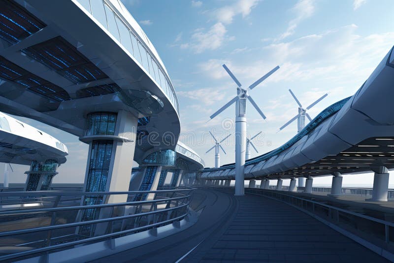 Futuristic Power Plant with Windmills, Modern Design. Generative AI ...