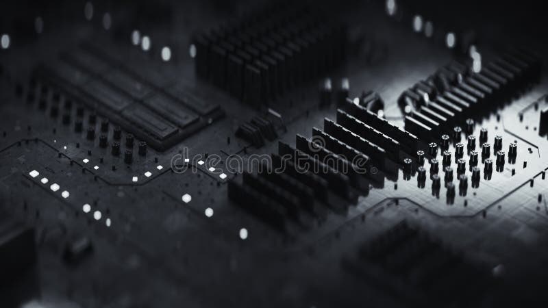 Futuristic Printed Circuit Board with Electronic Chip Components ...