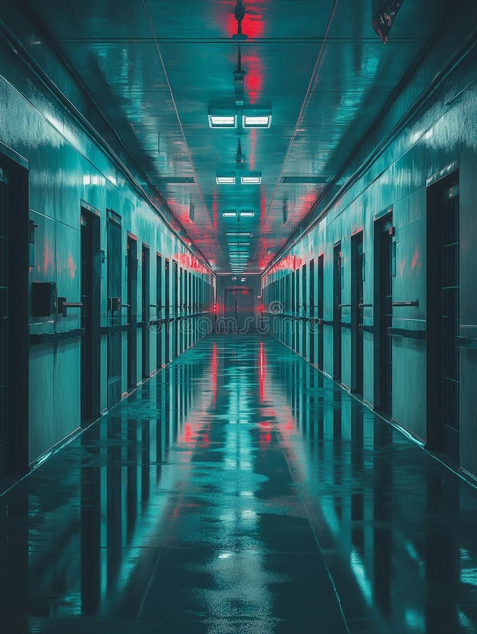 Futuristic Prison Corridor Illuminated by AI Technology in a High ...