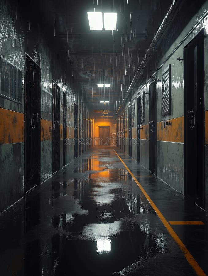 Futuristic Prison Environment Showcasing AI Control with Dark Corridors ...