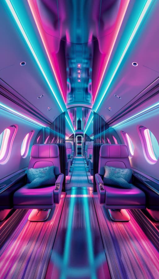Futuristic Private Jet Cabin Showcasing Luxury Design with High Tech ...