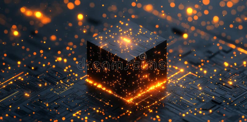 A Futuristic Processing Unit with Glowing Light Trails is Integrated ...