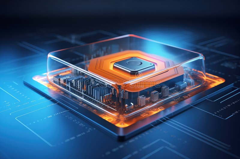 Futuristic Processor Chip on a Circuit Board Stock Illustration ...