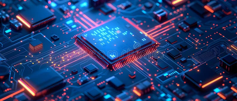 Futuristic Processor Core on Neon Circuitry. Concept Technology ...