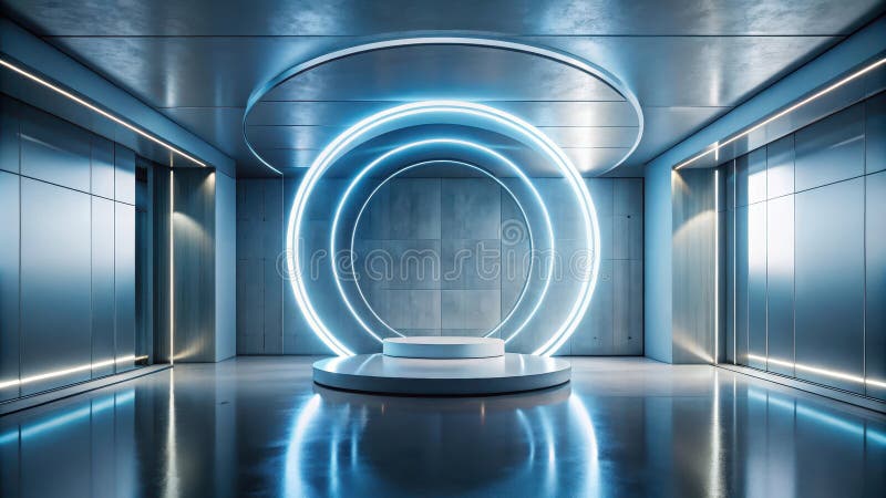 Futuristic Product Display Platform with Glowing Circular Neon Lights ...