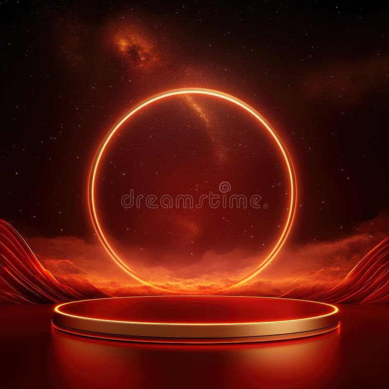 Red Celestial Product Display Platform with Glowing Ring Stock ...