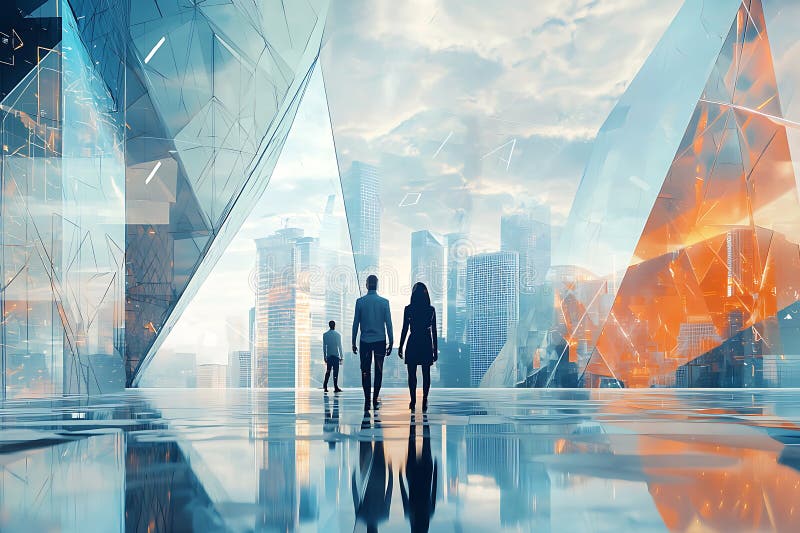 Futuristic Professionals Navigating an Innovative Urban Skyline a ...