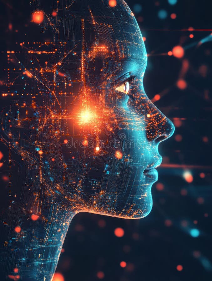 Futuristic Profile of a Human Head Showcasing Mechanical Structures and ...