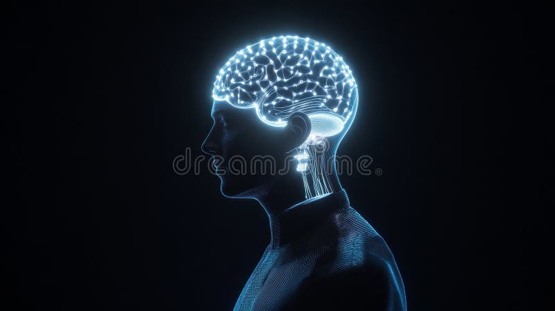 Futuristic Profile of Man with Illuminated Brain Concept a Futuristic ...