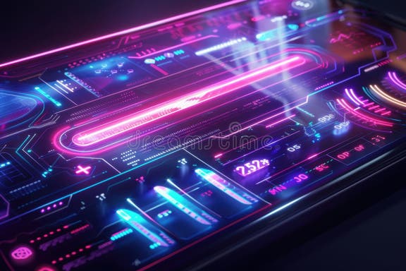 Futuristic Progress Bar with Holographic UI and Neon Elements for AI ...