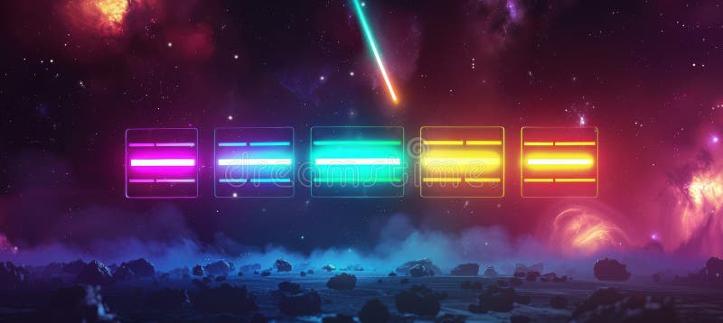 Futuristic Neon Progress Bar in Space Simulation with Cosmic Backdrop ...