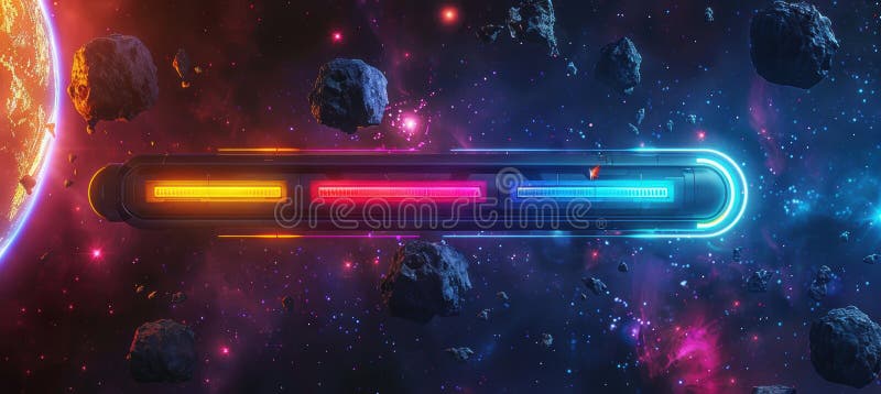 Futuristic Neon Progress Bar in Space Simulation with Cosmic Backdrop ...