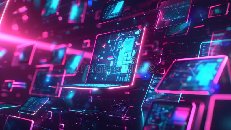 Futuristic Cyber Week Promotion with Floating Tech Devices and Neon ...