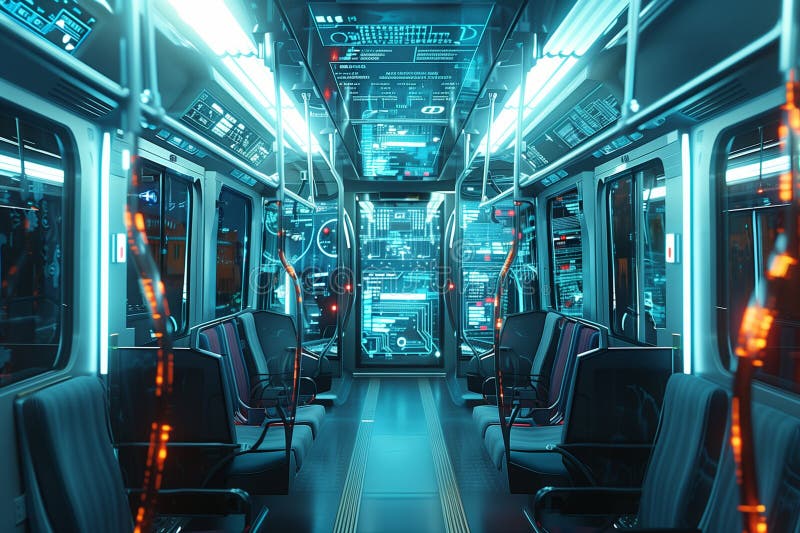 Futuristic Public Transportation System Interior on Metro in Smart City ...