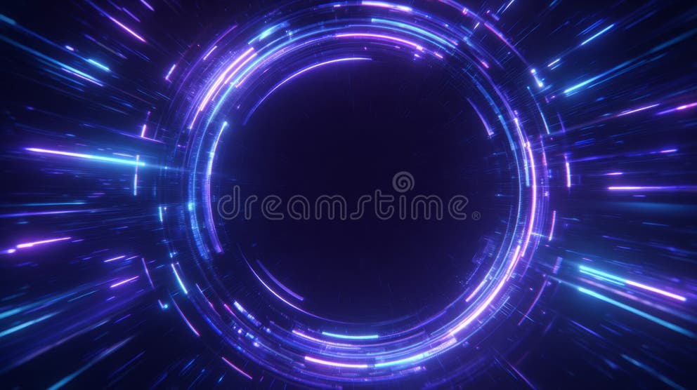 Futuristic Pulse Ring, Violet and Blue Light Lines Expanding in ...
