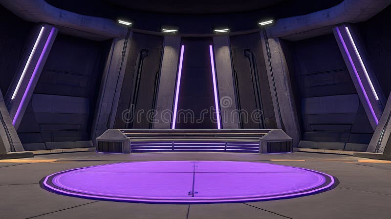 Futuristic Purple Chamber, Control Room, Circular Platform, Neon Lights ...