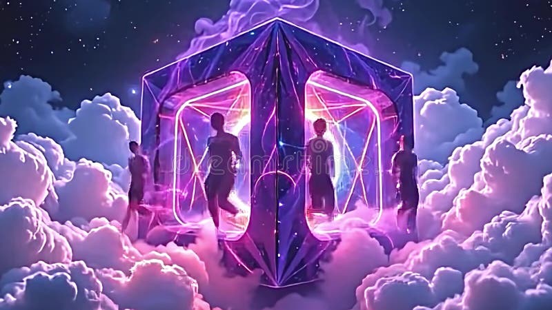 Futuristic Purple Geometric Cube, Surrounded by an Enchanting Cosmic ...