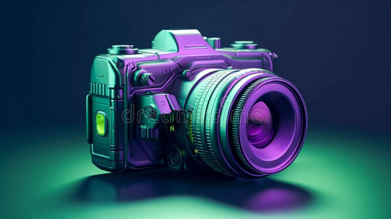 Futuristic Purple and Green 3D Camera. Hi Tech Video Camera. Futuristic ...