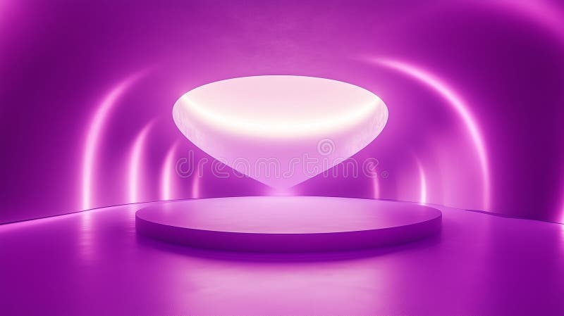 Futuristic Purple-lit Stage with Floating Element in Modern Exhibition ...