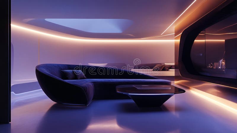 Futuristic Purple Lounge Interior Design with Curved Walls Stock ...