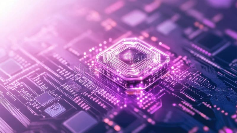 Futuristic Purple Microchip on Circuit Board: Abstract Technology in ...