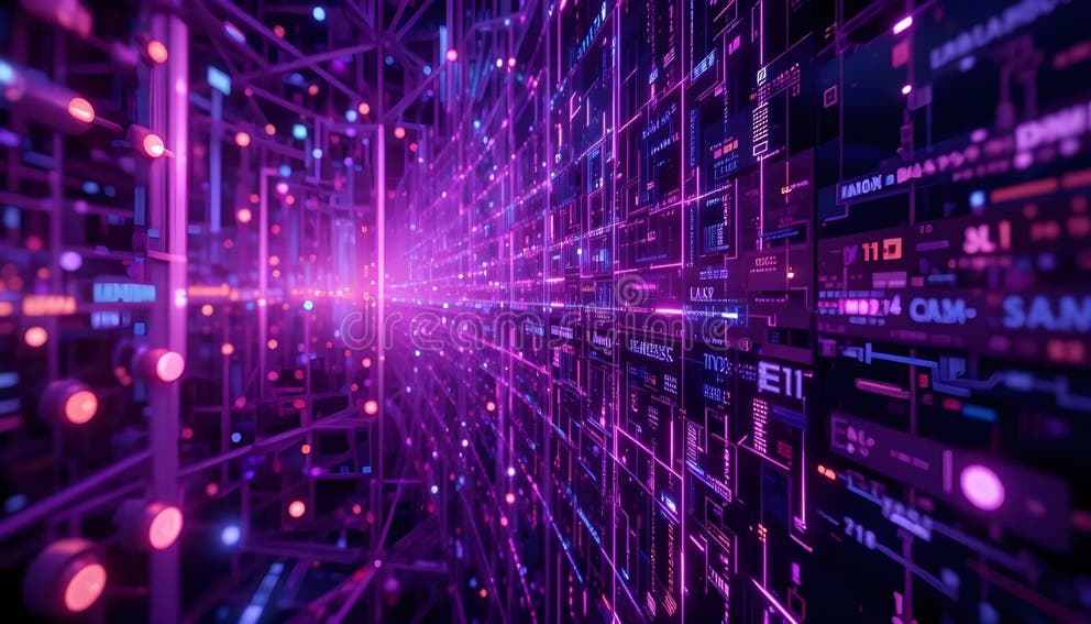 Futuristic Purple Network Technology Background with Neon Big Data ...