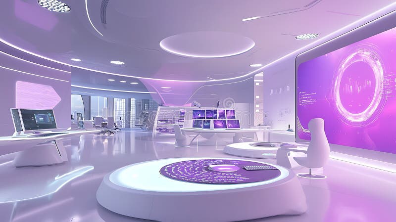 Futuristic Purple Office Interior with Advanced Technology Stock Photo ...