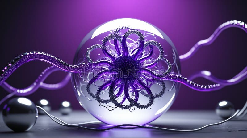 Futuristic Purple Quantum Design with Glass Sphere and Intricate ...