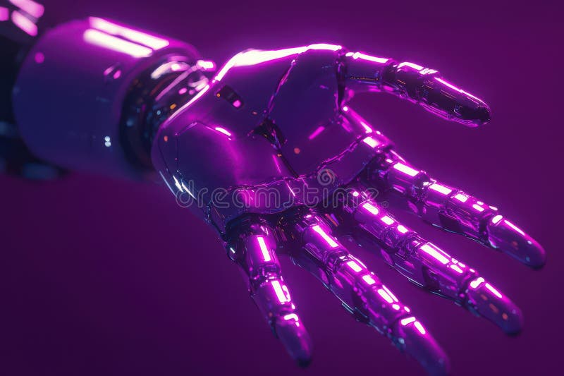 Futuristic Purple Robotic Hand Reaching Out in a Vibrant Digital ...