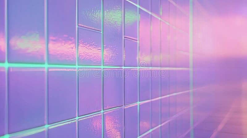 Futuristic Purple Tiled Wall with Dynamic Green Neon Glow for Modern ...