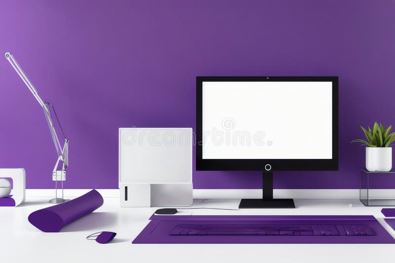 Futuristic Purple Workspace with Empty Mock Up Monitor.AI Generated ...