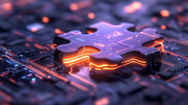 Futuristic Puzzle Piece Illuminated in Neon Technology Stock ...