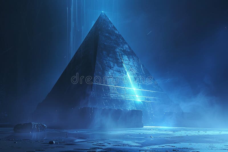 Futuristic Pyramid in Blue Light Stock Illustration - Illustration of ...
