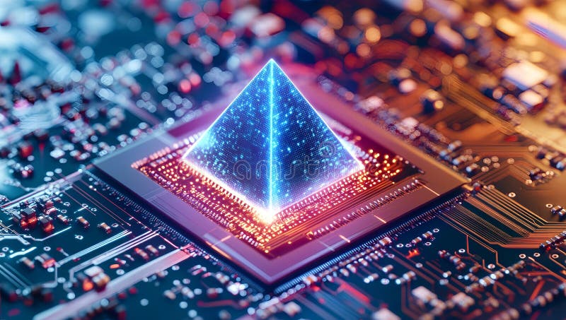 Futuristic Pyramid Data Structure on Illuminated Circuit Board Digital ...