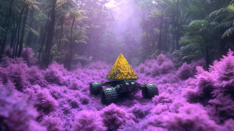 Futuristic Pyramid Rover in Mystical Purple Forest Stock Illustration ...