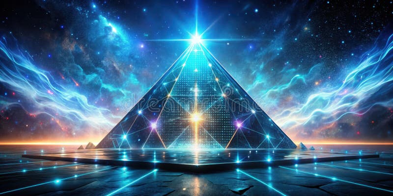 Futuristic Pyramid Structure Illuminated with Neon Lights Against a ...