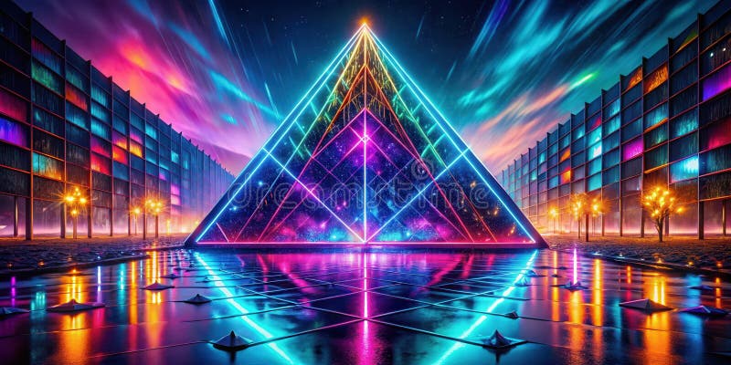 Futuristic Pyramid Structure Illuminated by Vibrant Neon Lights ...