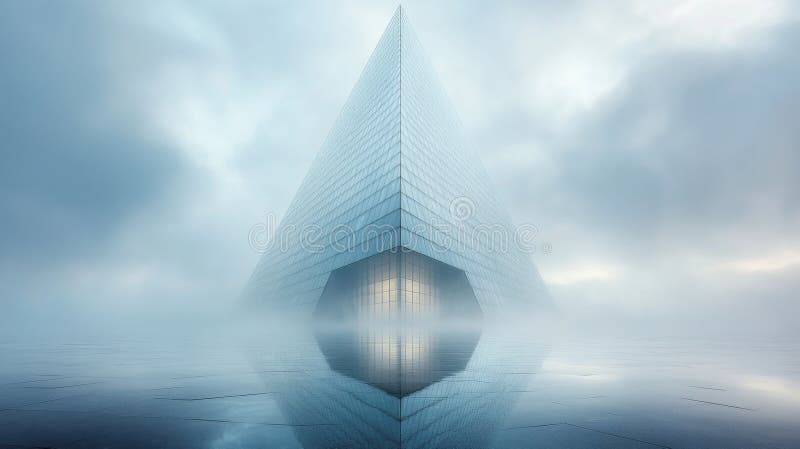 Futuristic Pyramid Structure in a Misty Landscape Stock Image - Image ...