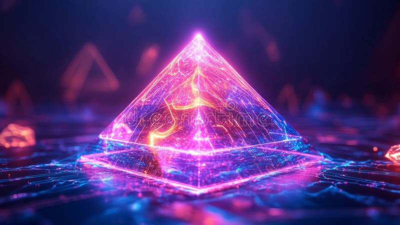 Futuristic Pyramid Structure with Neon Lights and Geometric Patterns on ...