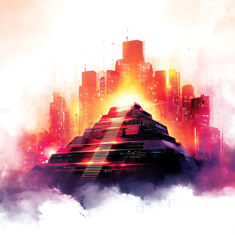 Futuristic Pyramid Structure Over Illuminated Cityscape a Dramatic ...