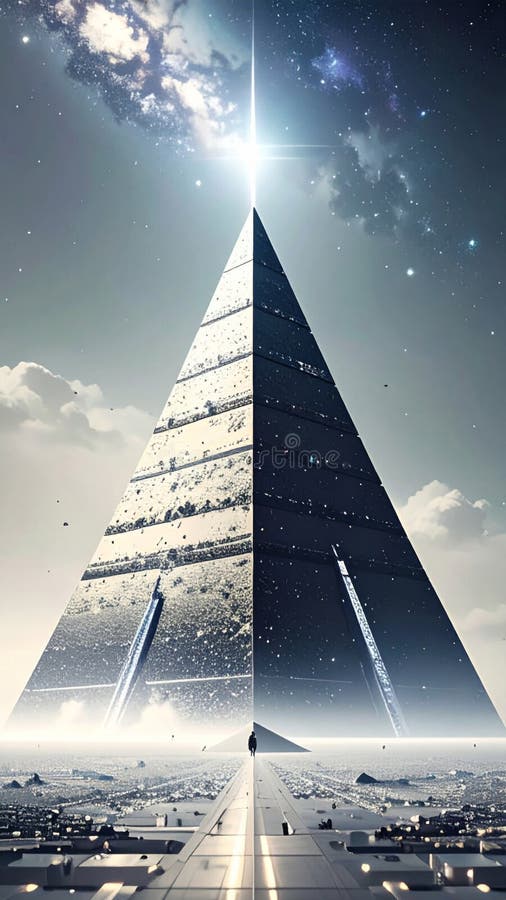 Futuristic Pyramid Towering Above Modern City Under Starry Sky and ...