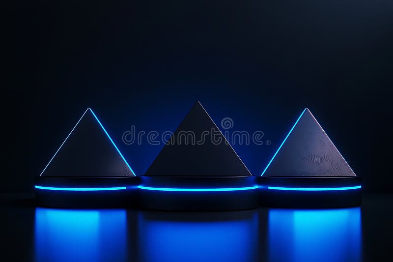 Futuristic Pyramids with Glowing Base, Modern Abstract Design on Dark ...