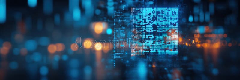 Futuristic QR Code Against a Blue-lit Background Representing Abstract ...