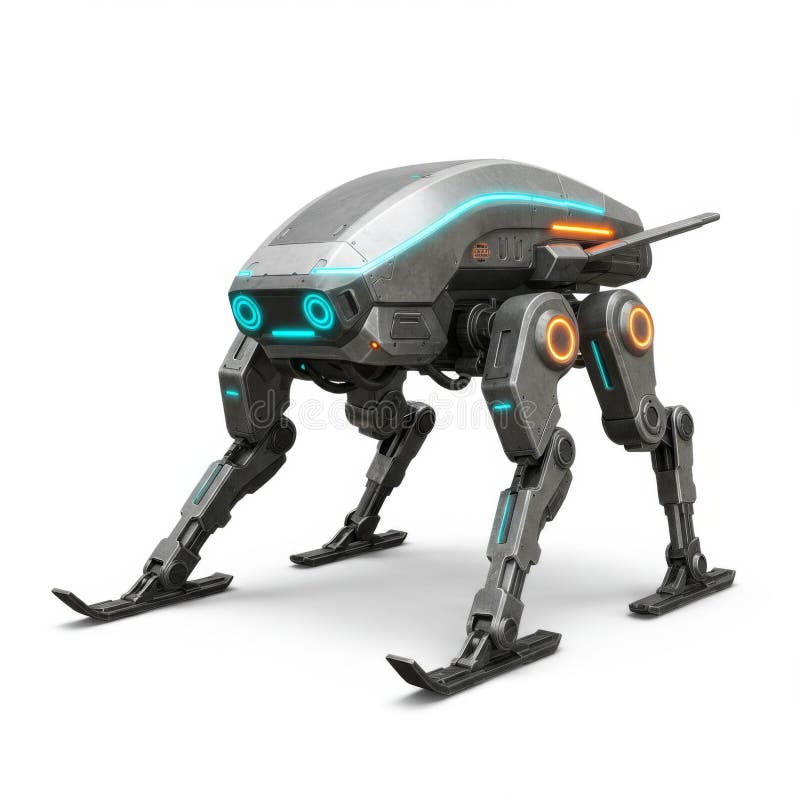 Futuristic Quadruped Robot with Glowing Lights Stock Illustration ...