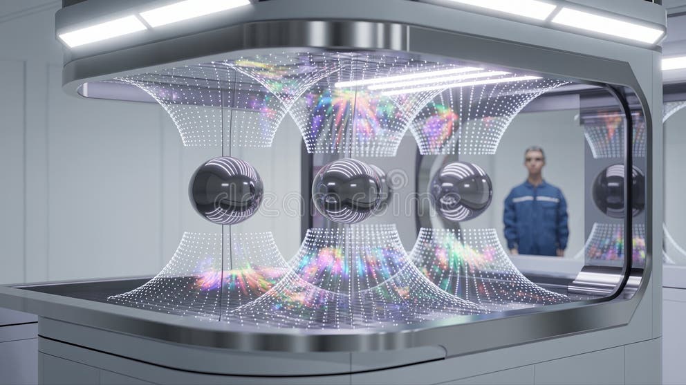 Futuristic Quality Control Checkpoint Analyzing Metallic Spheres with ...